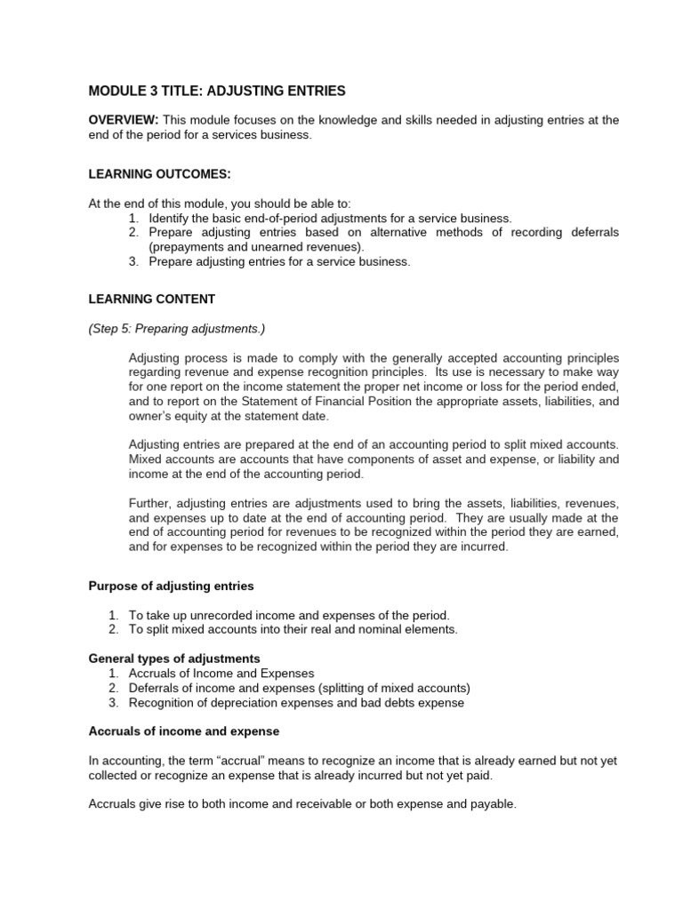 Part 1 - Module 4 - Adjusting Entries | PDF | Depreciation | Debits And Credits