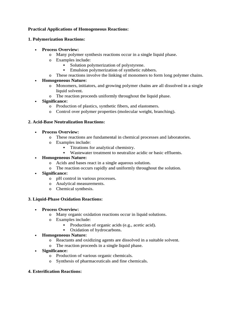 Practical Applications of Homogeneous Reactions | PDF | Chemical Reactions | Polymers