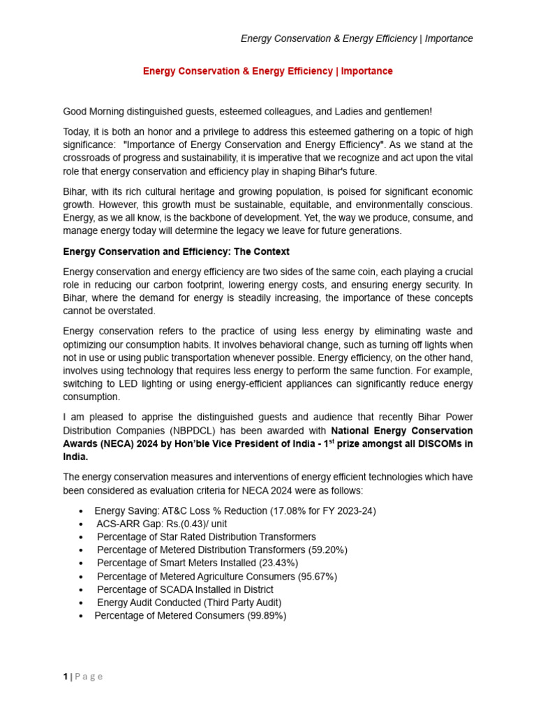 Importance of Energy Conservation in Bihar | PDF | Energy Conservation ...