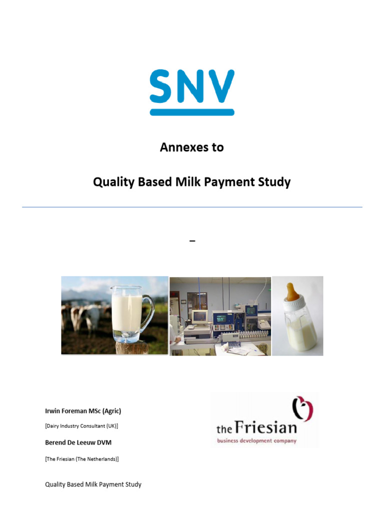 Quality Based Milk Payment Study Annexes | PDF | Milk | Dairy