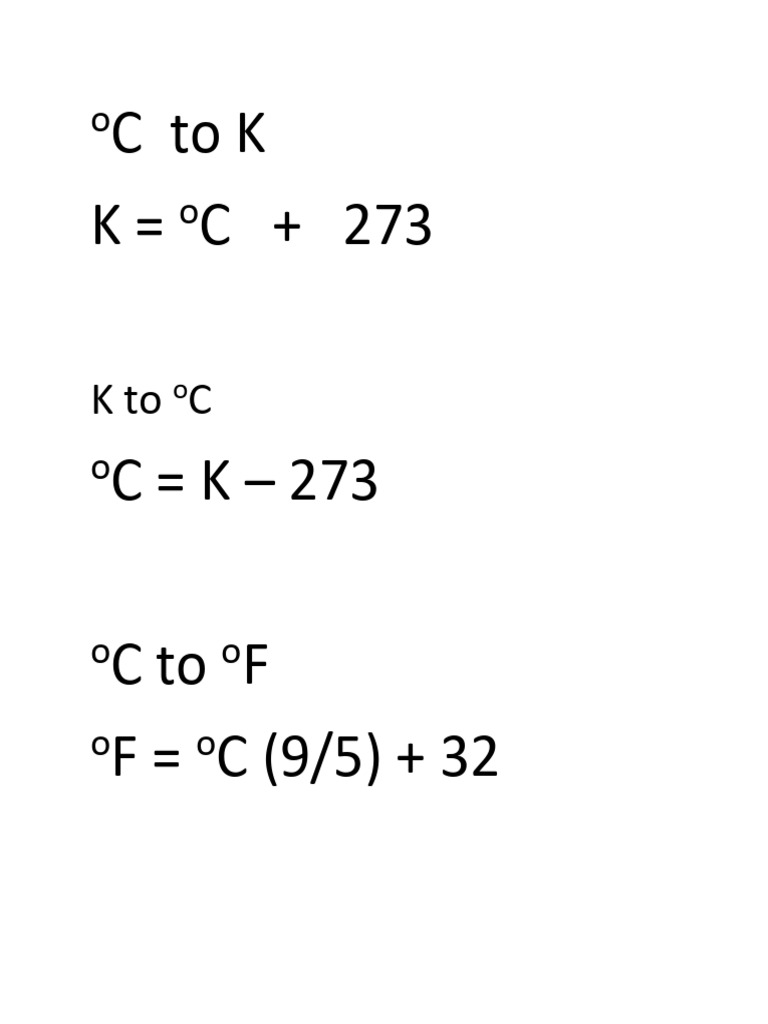 Temperature Conversion Formulas | PDF