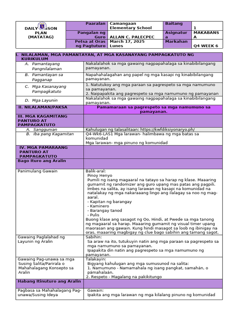q4 Makabansa Week 6 | PDF