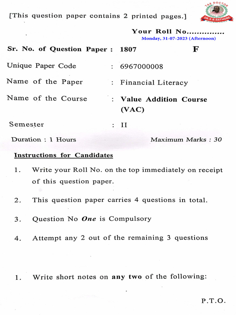 Question Paper2 | PDF