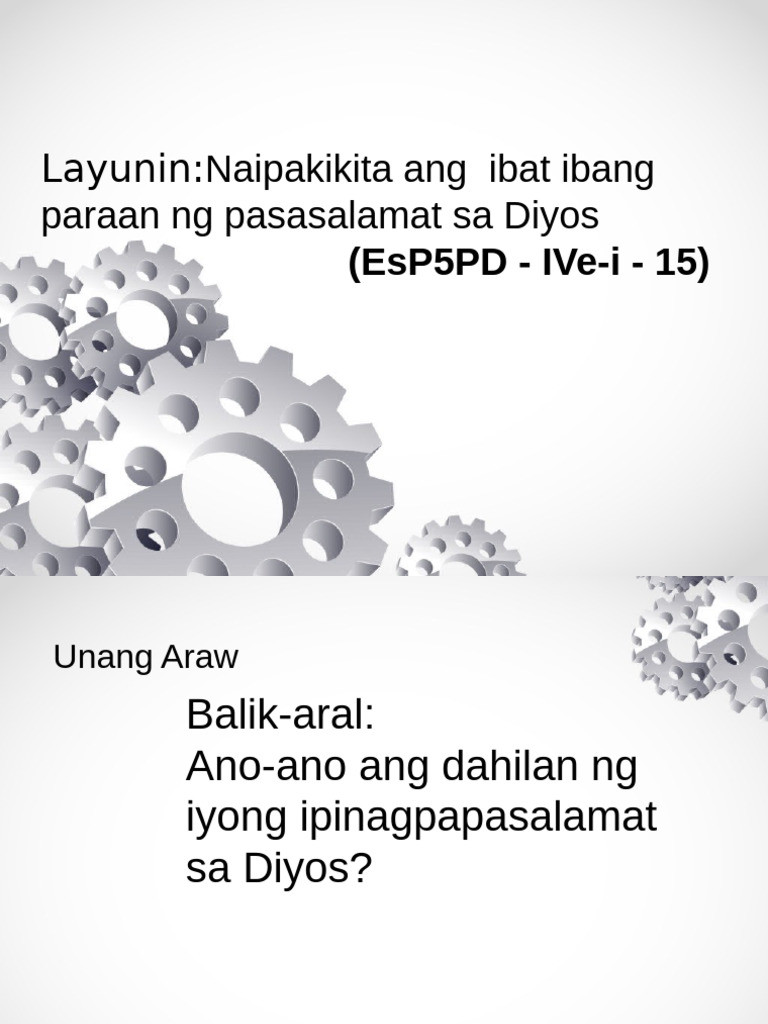ESP 5 PPT Q4 W5 - Ibat-Ibang Paraan NG Pasasalamat Sa Diyos | PDF