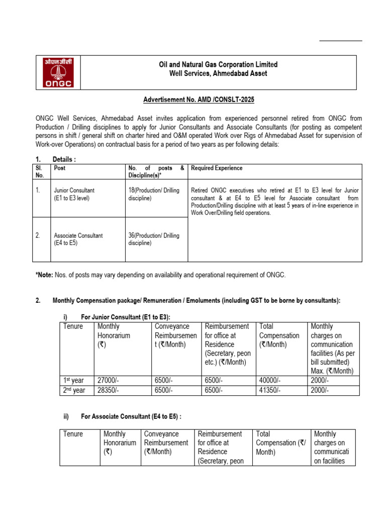 ONGC Junior & Associate Consultant Roles | PDF | Employment | Business