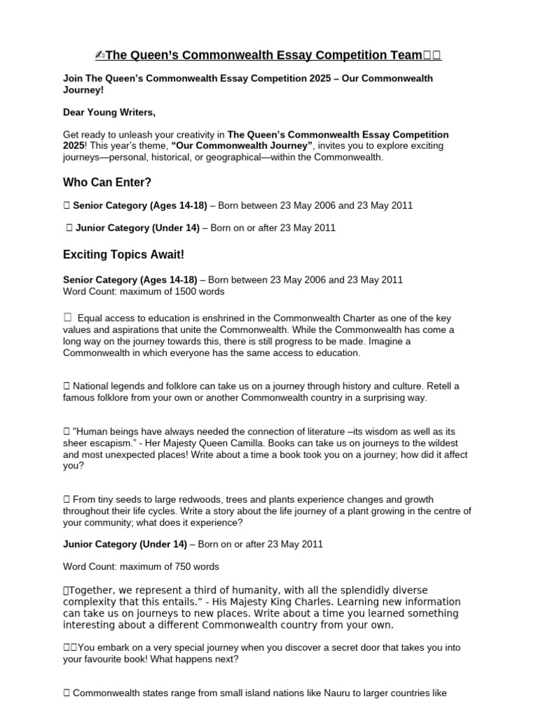 Queen's Commonwealth Essay Contest 2025 | PDF