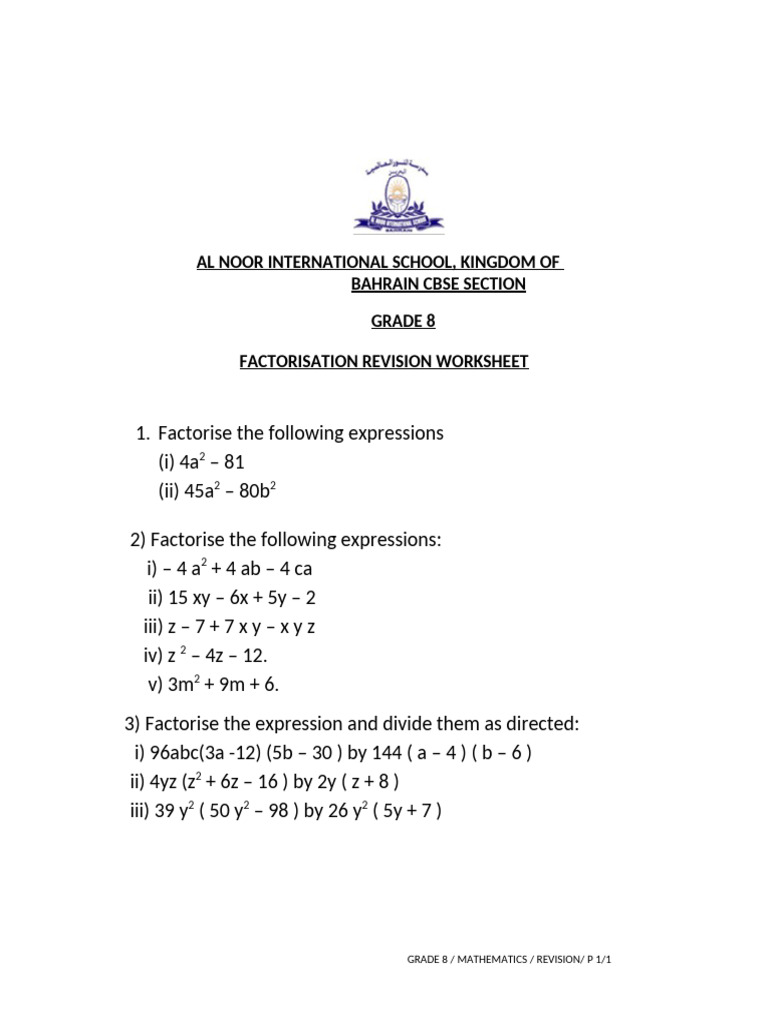 Factorisation Rev GR 8 | PDF