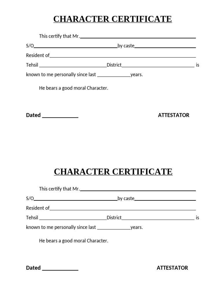 Village Character Certificate Template | PDF