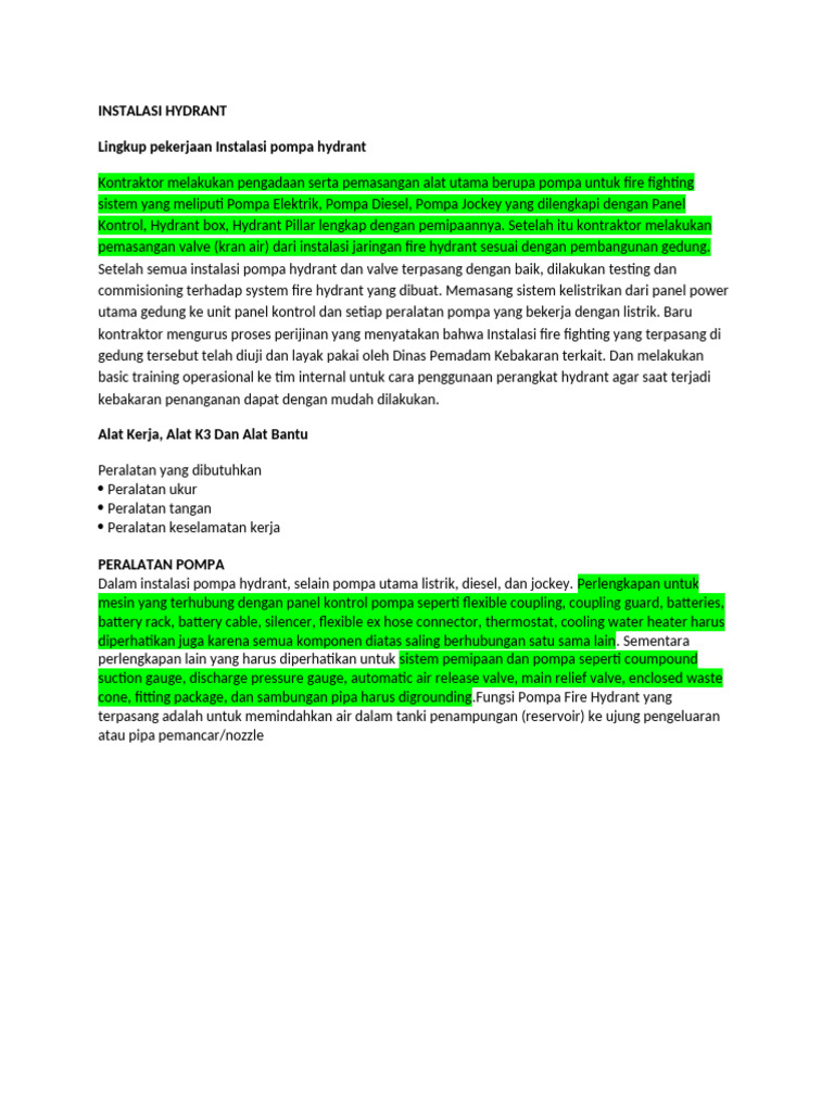 Instalasi dan Perhitungan Pompa Hydrant | PDF