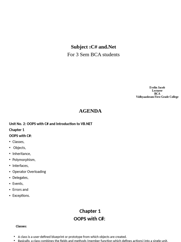 C#-3 SEM BCA UNIT 2 - Chap 1 - OOPS With C# | PDF | Programming ...