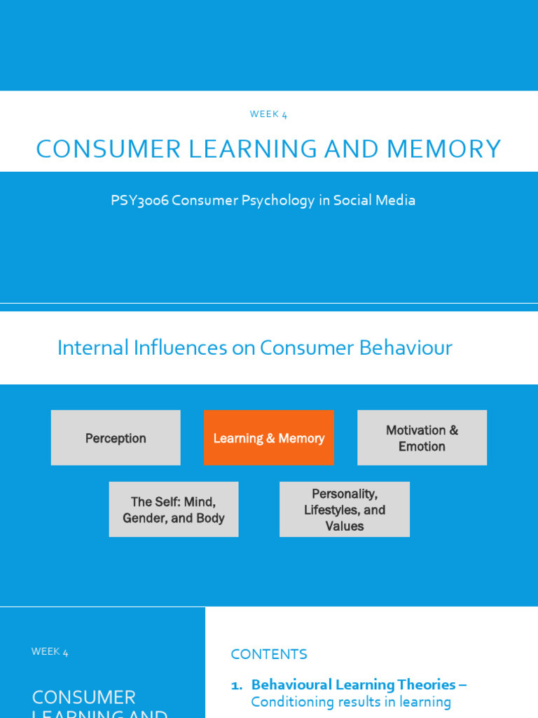 PSY3006 - L4 - Learning & Memory | PDF | Classical Conditioning | Learning