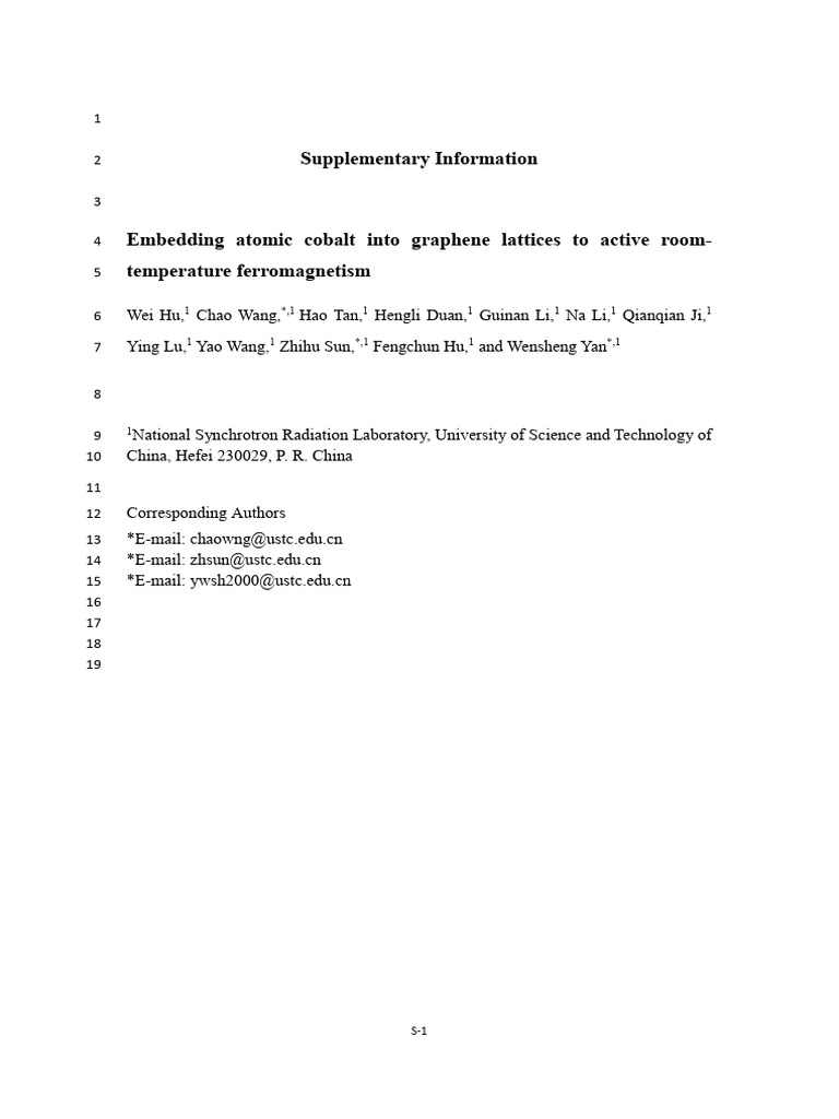 Hu - Active Ferromagnetism by Emded Cobalt in GR - Nat Comm 2021 - SI | PDF | Graphene | X Ray ...