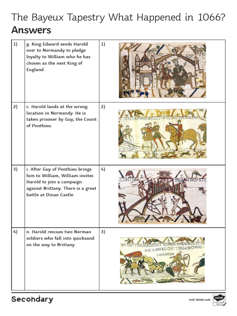 Bayeux Tapestry Match Up Worksheet Answers | PDF