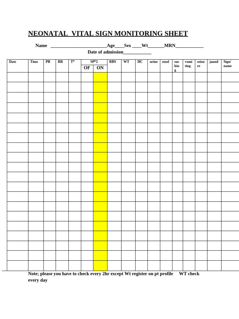 NICU Vital Sign Sheet | PDF