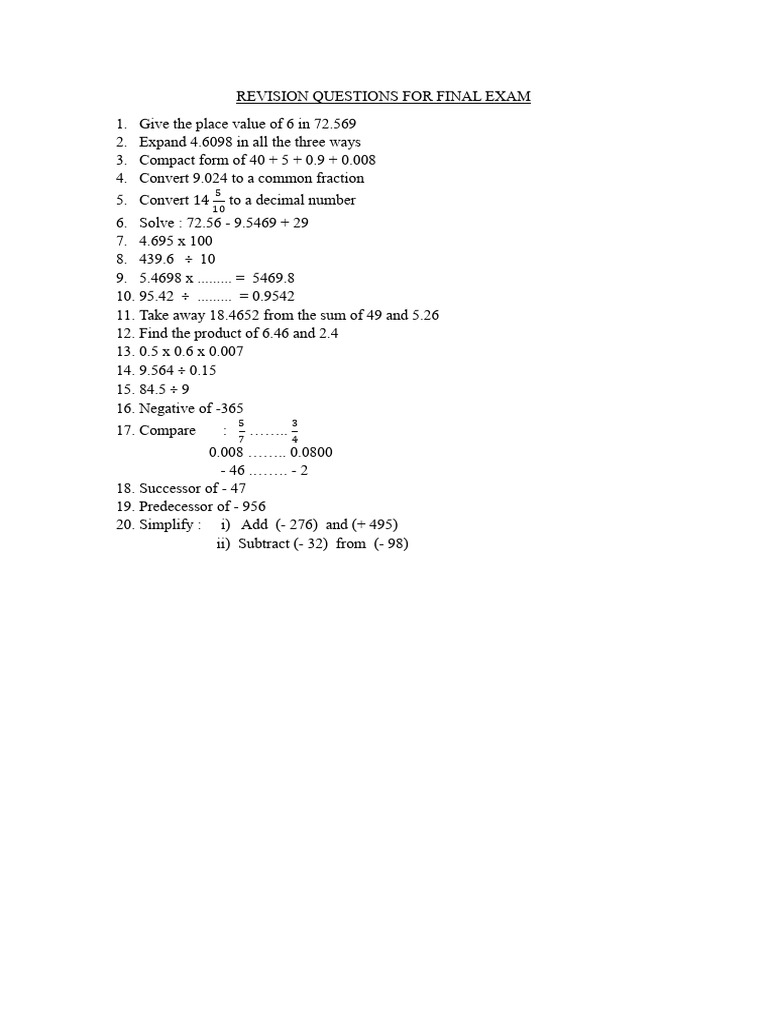 Final Exam Revision Questions | PDF