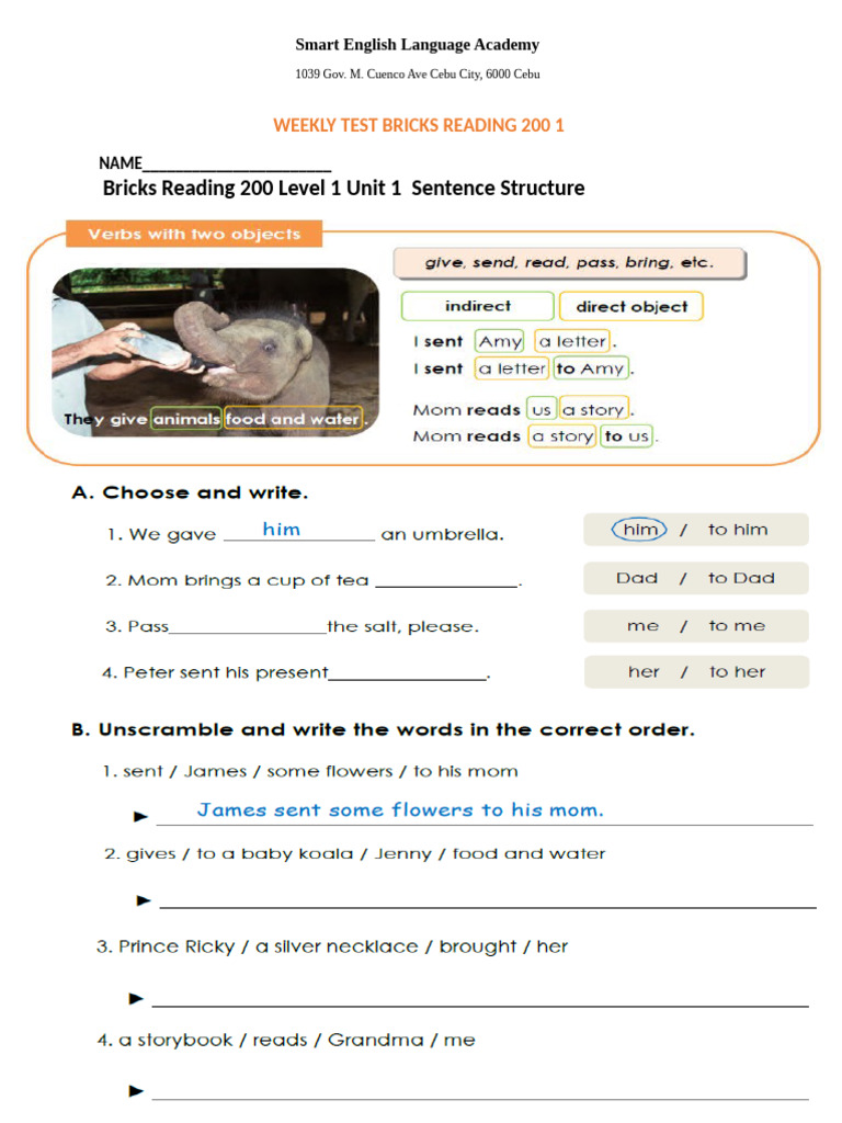 Bricks Reading 200 Weekly Test | PDF | English Language | Morphology