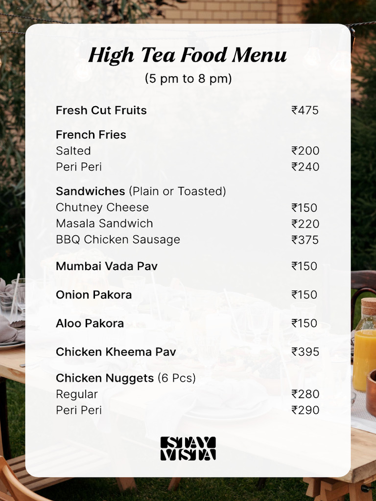 High Tea Food Menu - A4 | PDF