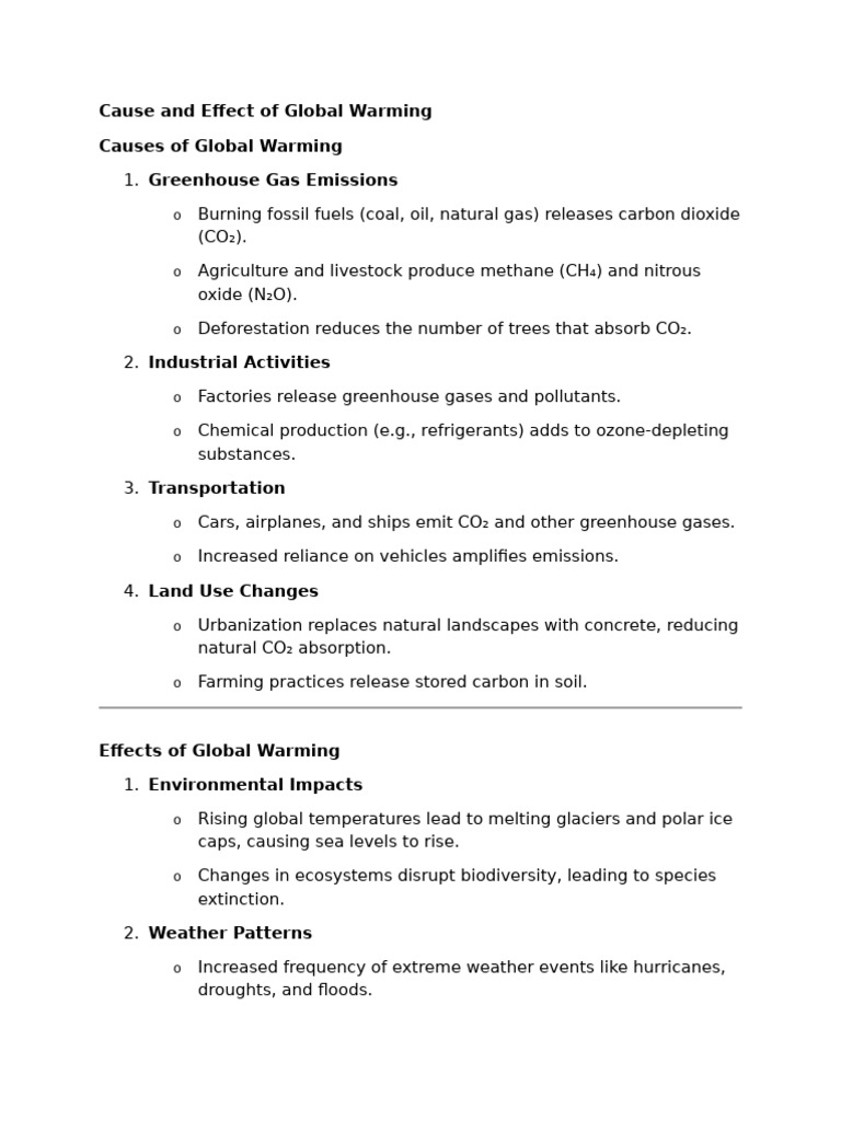 Causes and Effects of Global Warming | PDF | Climate Change ...
