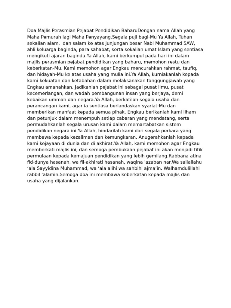 Doa Perasmian Pejabat Pendidikan Baru | PDF