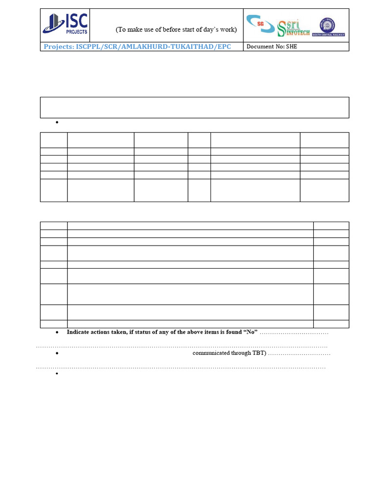 Daily Safety Checklist for Worksite Compliance | PDF | Personal ...