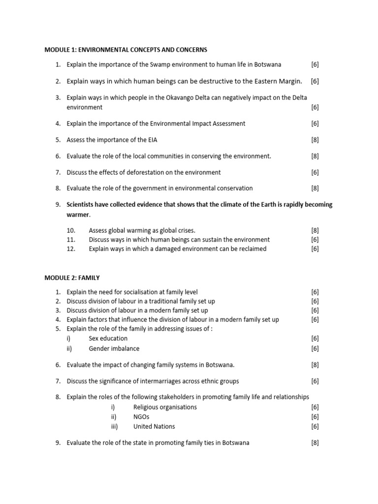 Questions For Revision | PDF | Natural Environment | Botswana