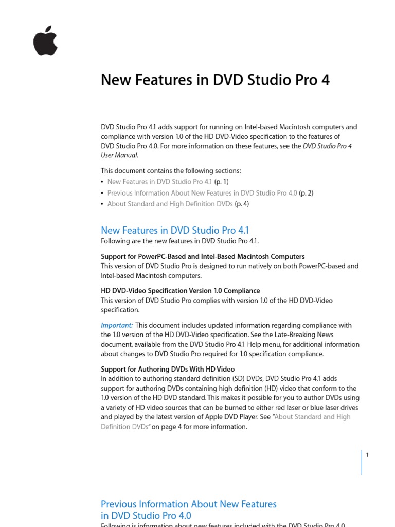 New Features in DVD Studio Pro 4.1 | Download Free PDF | Video | Dvd