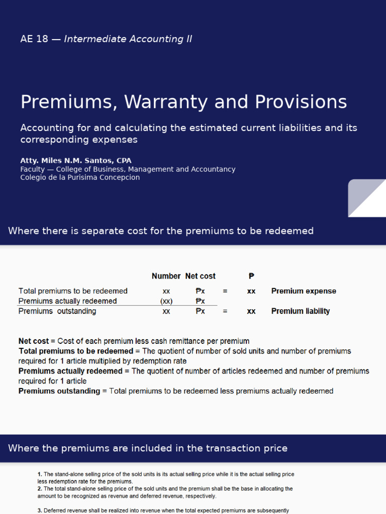 Premiums, Warranty and Provisions | PDF