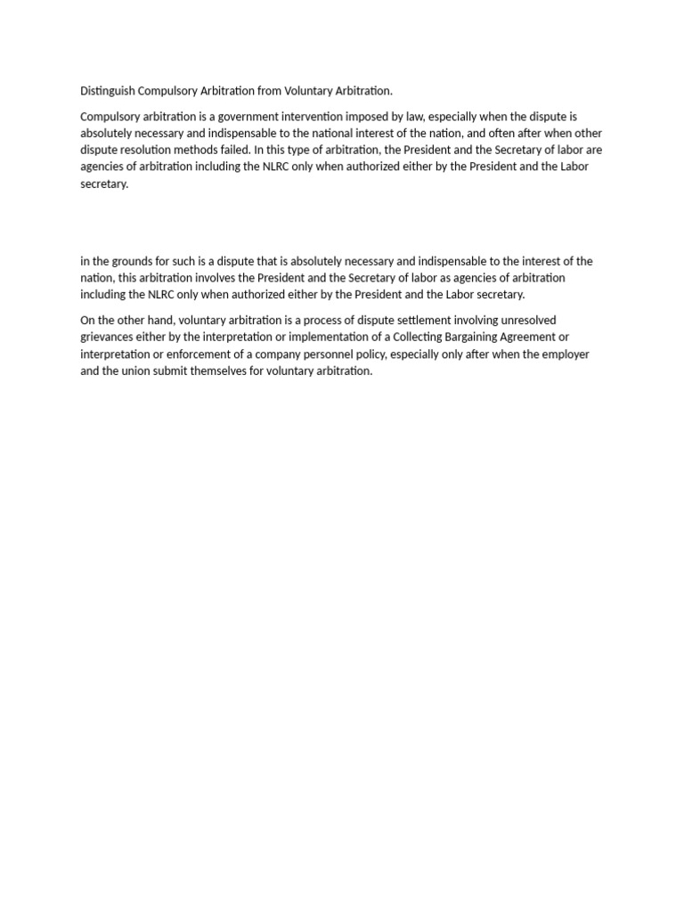 Compulsory vs. Voluntary Arbitration | PDF