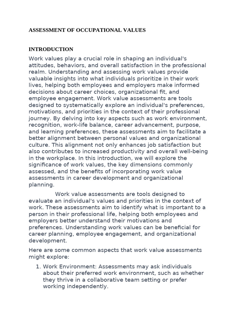 Assessment of Occupational Values | PDF | Employment | Motivational