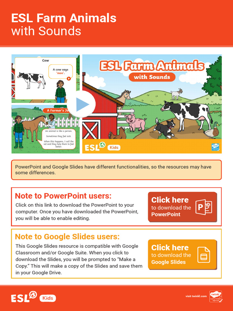 T 1720620487 Esl Farm Animals With Sounds Kids A1 - Ver - 1 | PDF