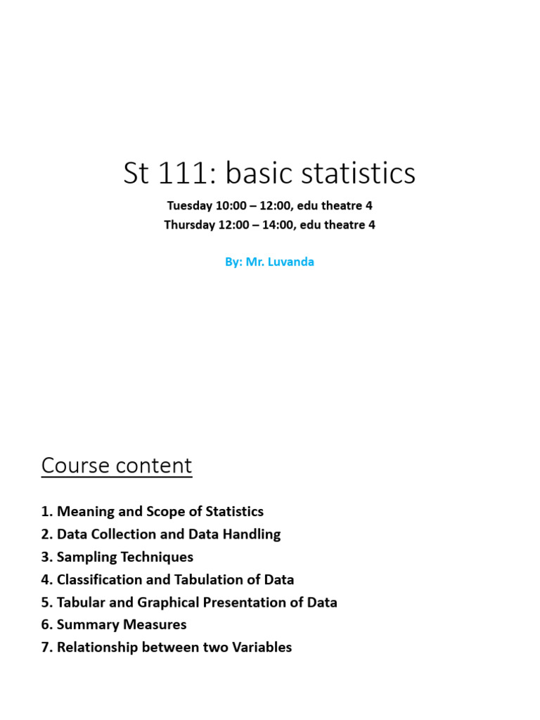 Basic Statistics Notes 2 | PDF | Sampling (Statistics) | Statistics
