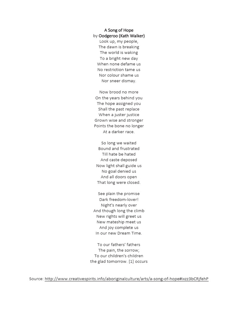 Oodgeroo Noonuccal's A Song of Hope | PDF
