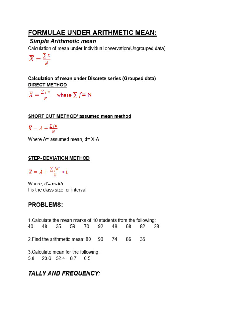 Arithmetic Mean Calculation Methods | PDF | Mean | Probability Distribution