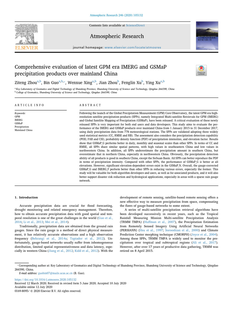(2020) - Comprehensive Evaluation of Latest GPM Era IMERG and GSMaP ...