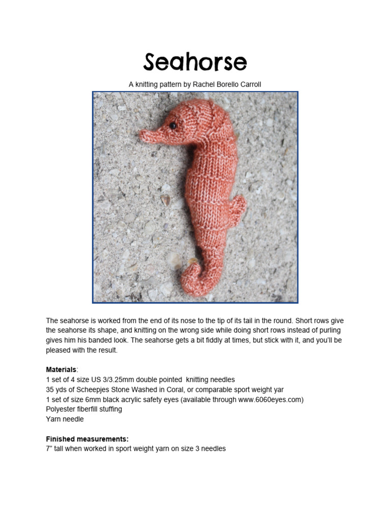 Summerofseacreatures SEAHORSE | PDF | Knitting | Natural Materials