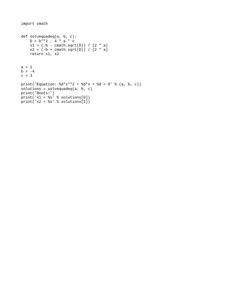 Solve Quadratic Equation in Python | PDF