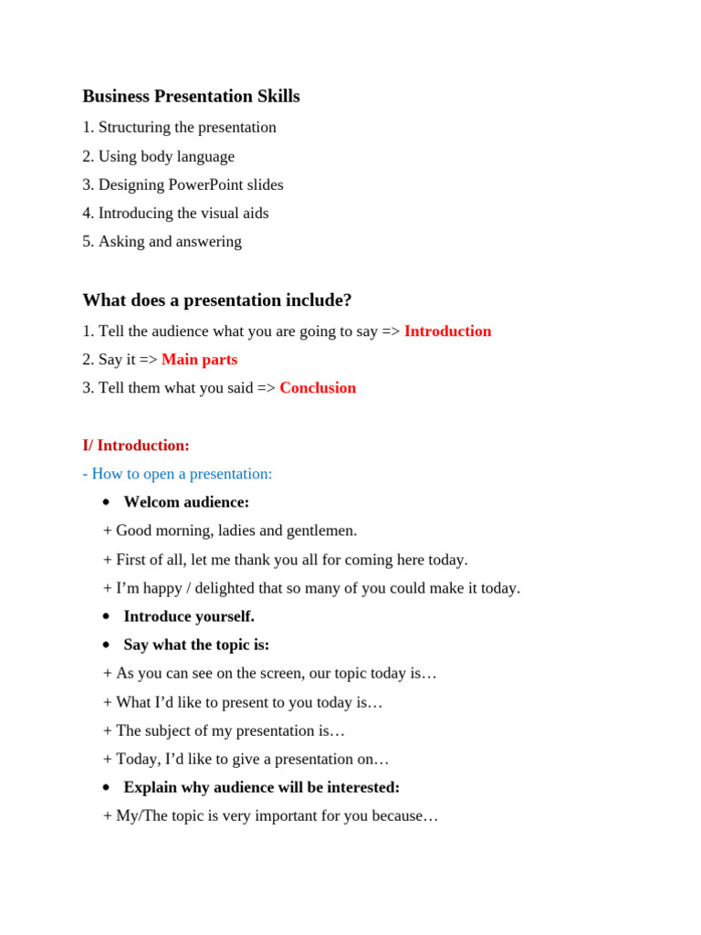 Business Presentation Skills | PDF