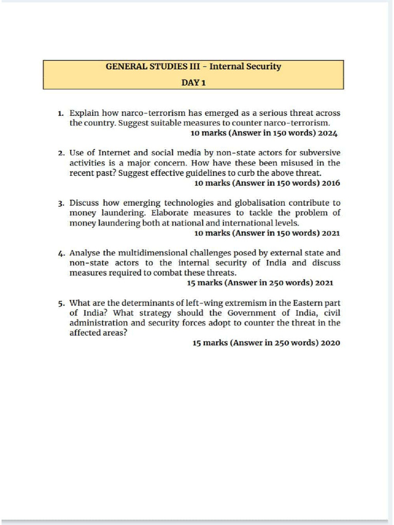 Internal Security UPSC Mains Answer | PDF