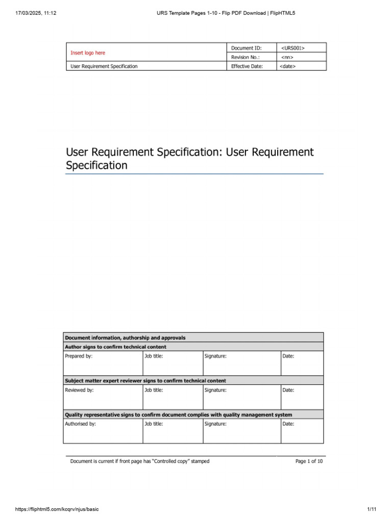 URS Template | PDF