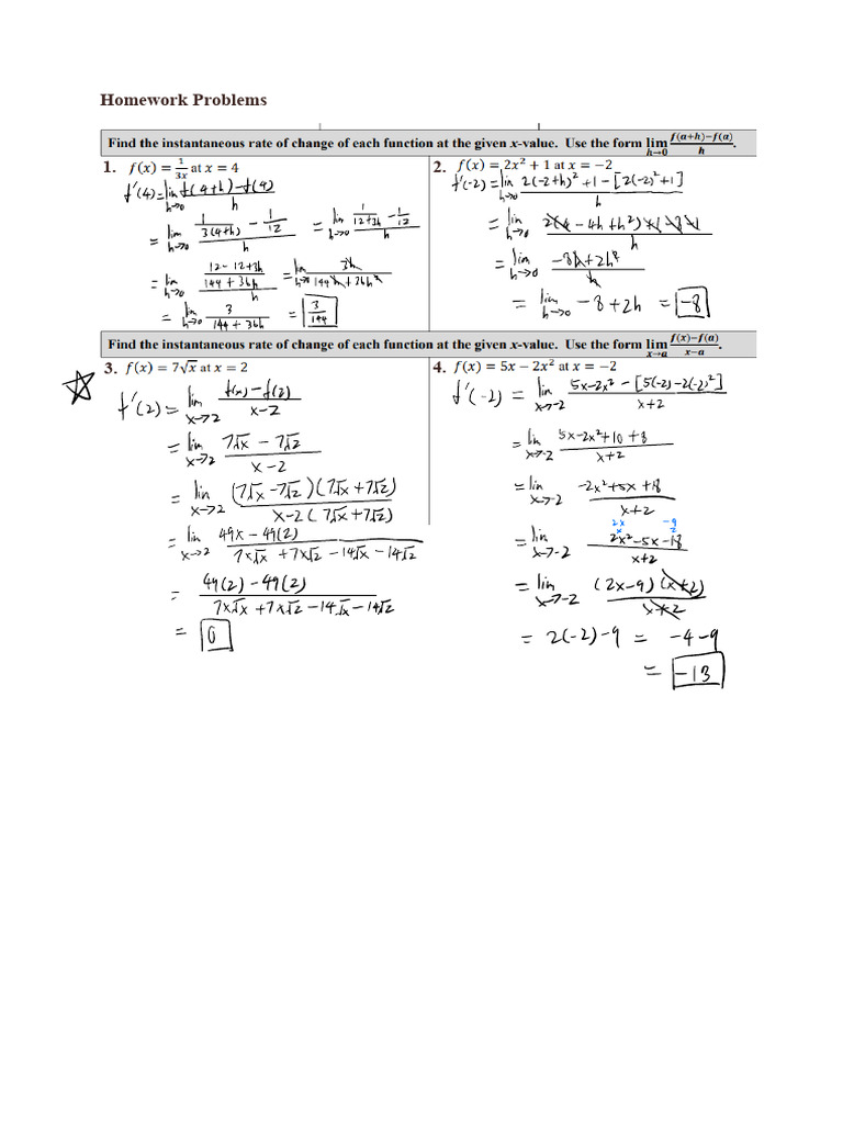 Nancy Zhang Definition of Derivatives Homework | PDF