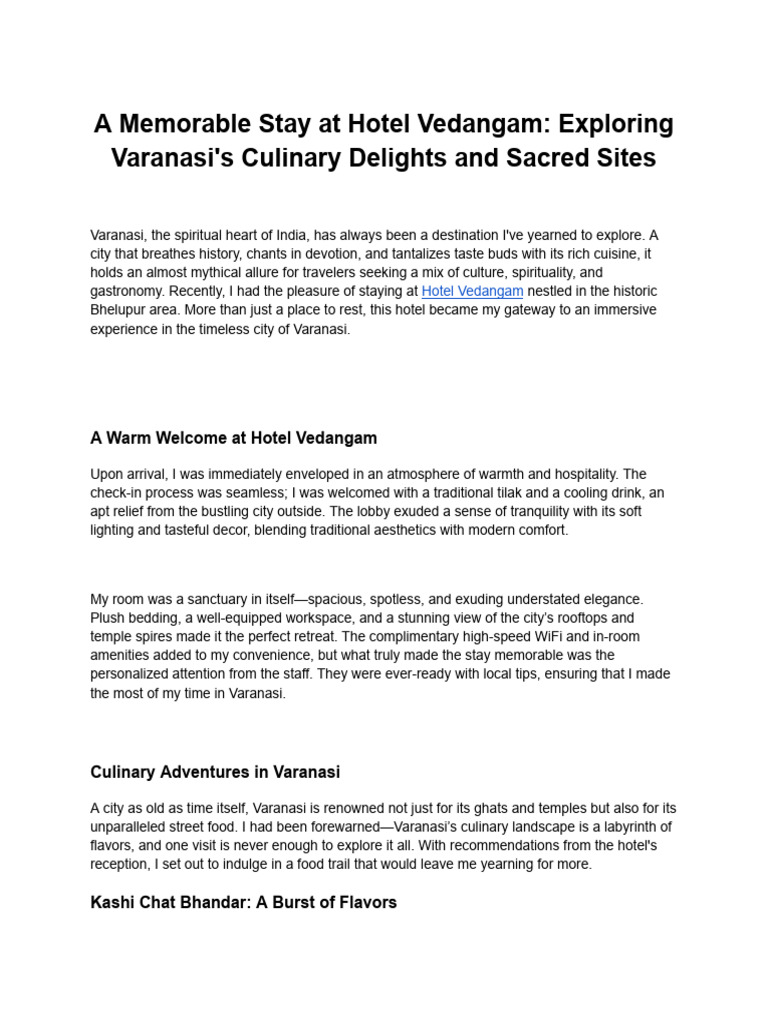 A Memorable Stay at Hotel Vedangam - Exploring Varanasi's Culinary ...