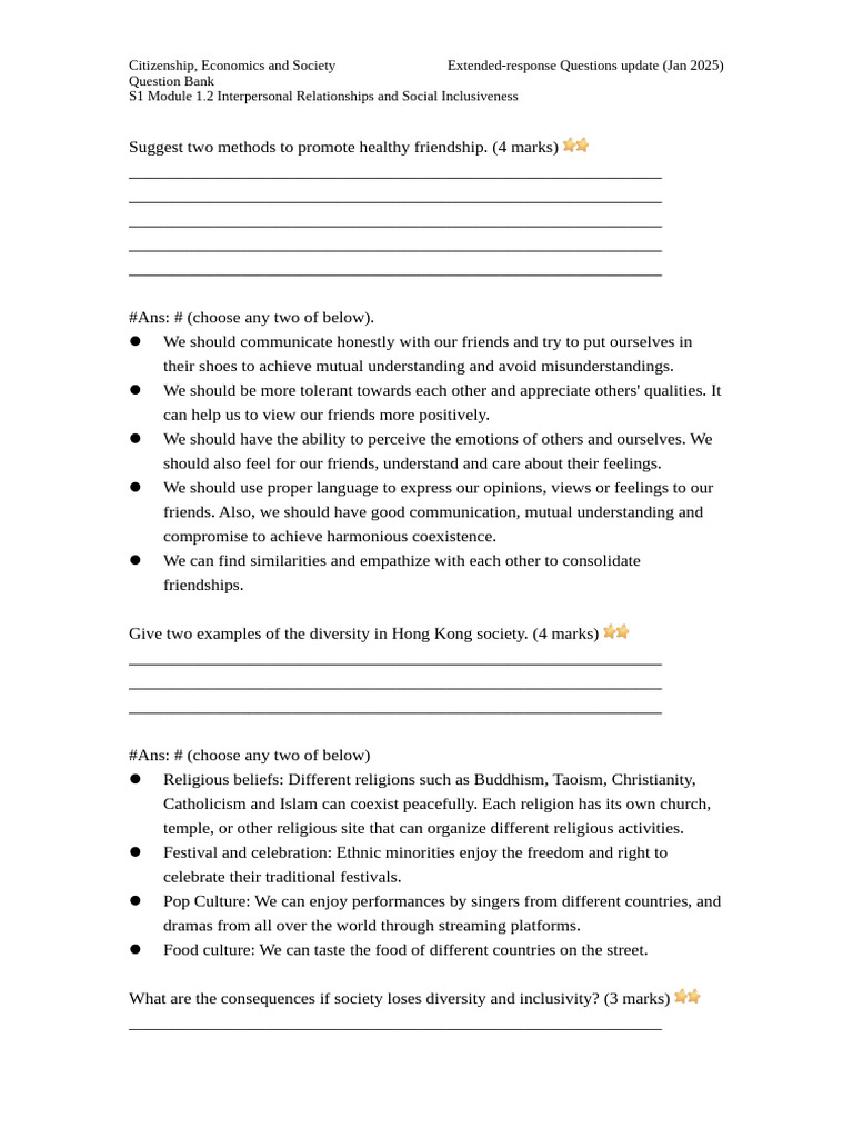 Module 1.2 Extended-Response Questions - New - T 202501 | PDF ...