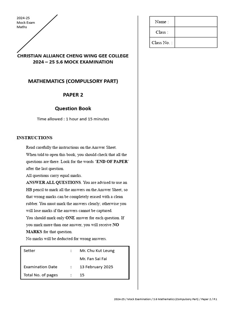 24-25 S.6 Mock Paper 2 (Question Paper) - Combined - Updated 2 | PDF ...