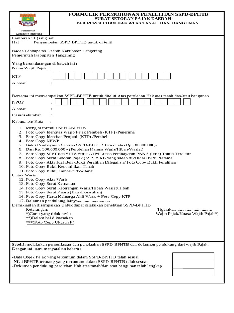 Formulir BPHTB BLANKO | PDF