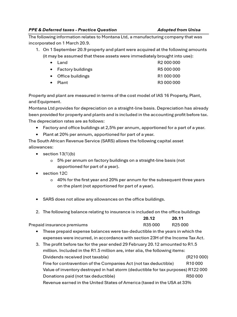 PPE & IAS 12 - Practice Question | PDF | Tax Deduction | Depreciation