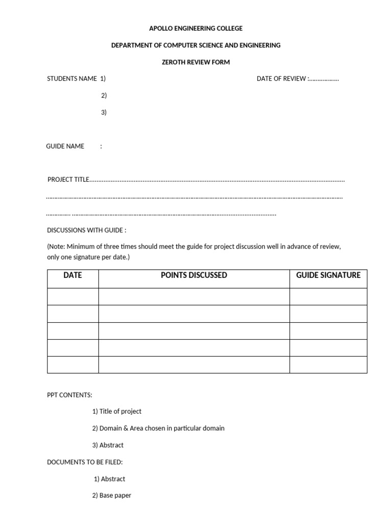 Zeroth Review Form | PDF