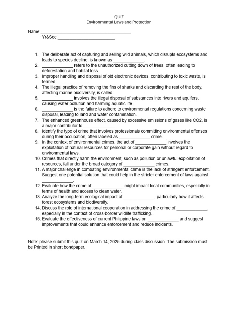 Environmental Laws Quiz and Analysis | PDF | Water Pollution ...