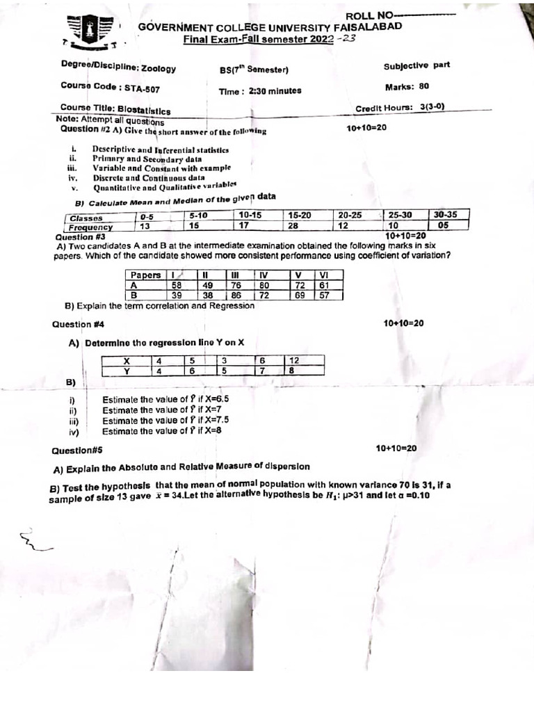 Stat Past Papers Solution | PDF