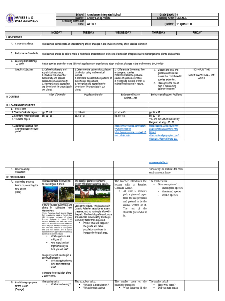 DIV. DLL SCIENCE 9 - Biodiversity and Evolution | PDF | Learning ...