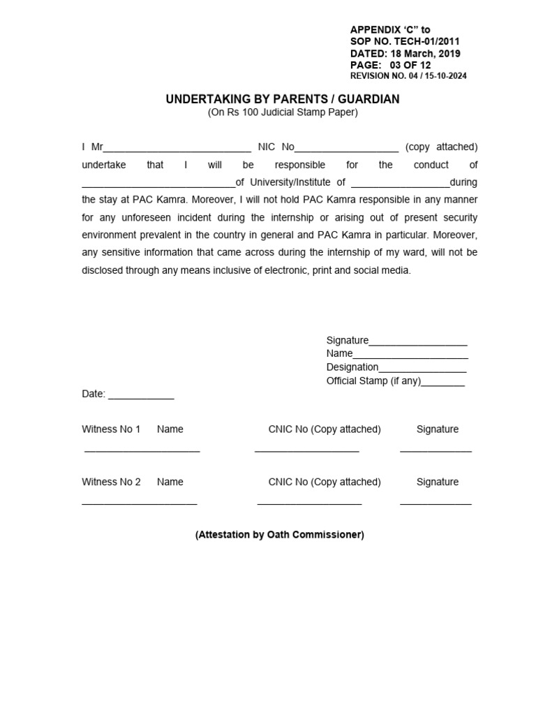 UNDERTAKING_BY_PARENTS_Rev04 | PDF